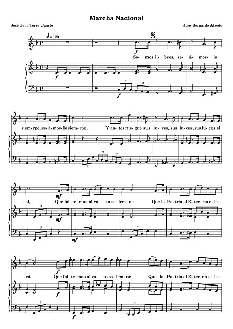 Himno Nacional del Perú (National Anthem of Peru) Voz, Piano ...